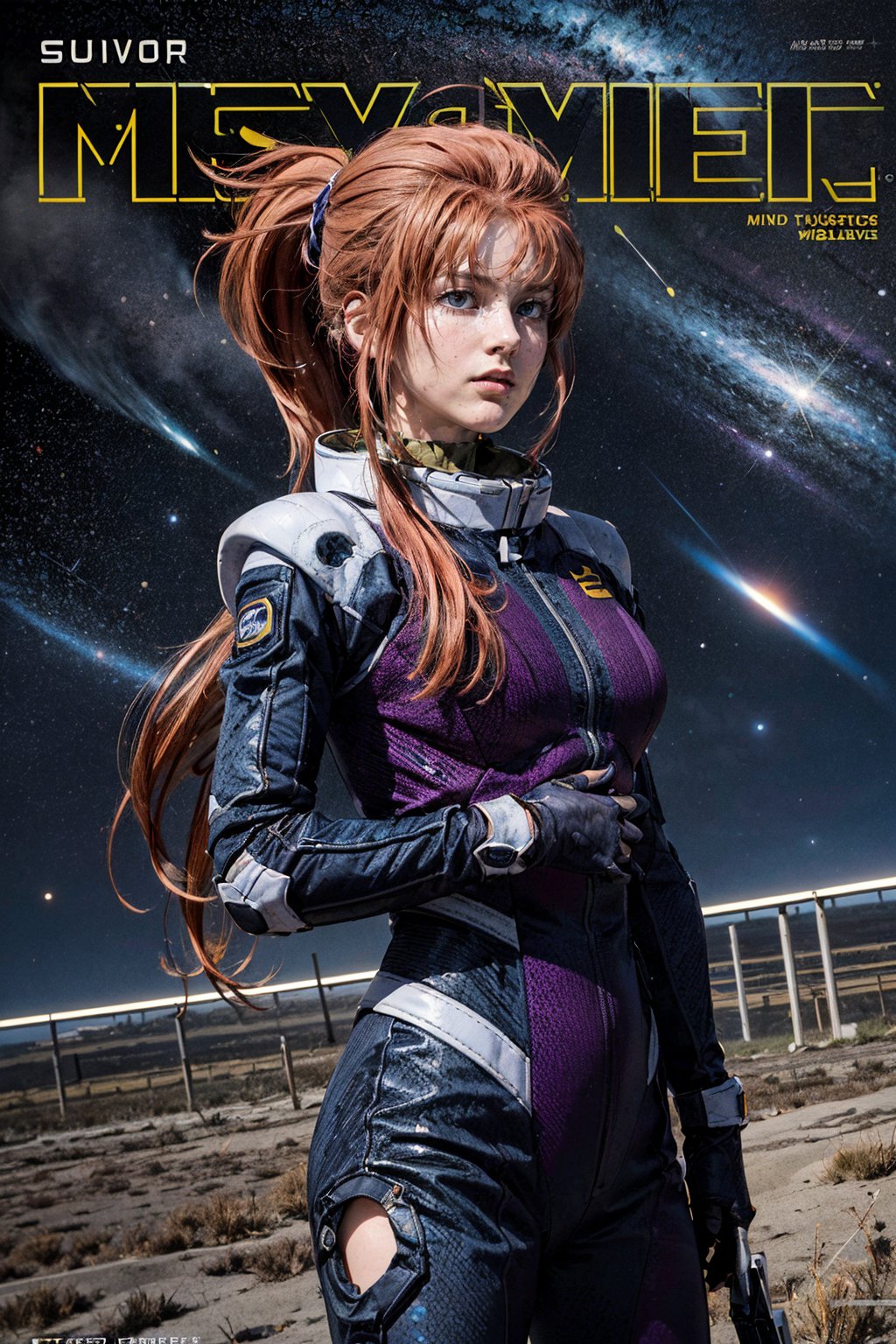 手機桌布，瑪莉妲·庫魯斯 Marida Cruz，獨角獸鋼彈，寫實，身穿藍紫色衣服、紅色頭髮的女孩的動漫圖片。 - 2K高清AI桌布下載