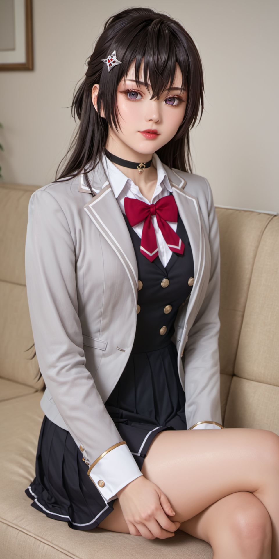 Yuki Suou Alya Sometimes Hides Her Feeling，Girl in skirt with bow tie ...